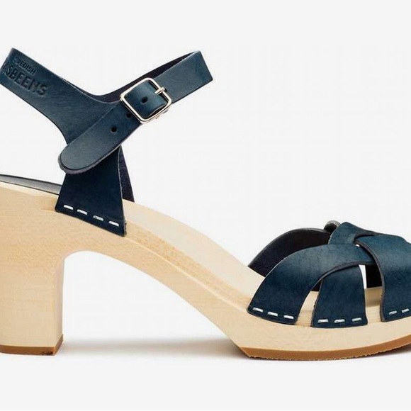 Swedish Hasbeens | Shoes | Swedish Hasbeens Blue Sandals With Wooden ...